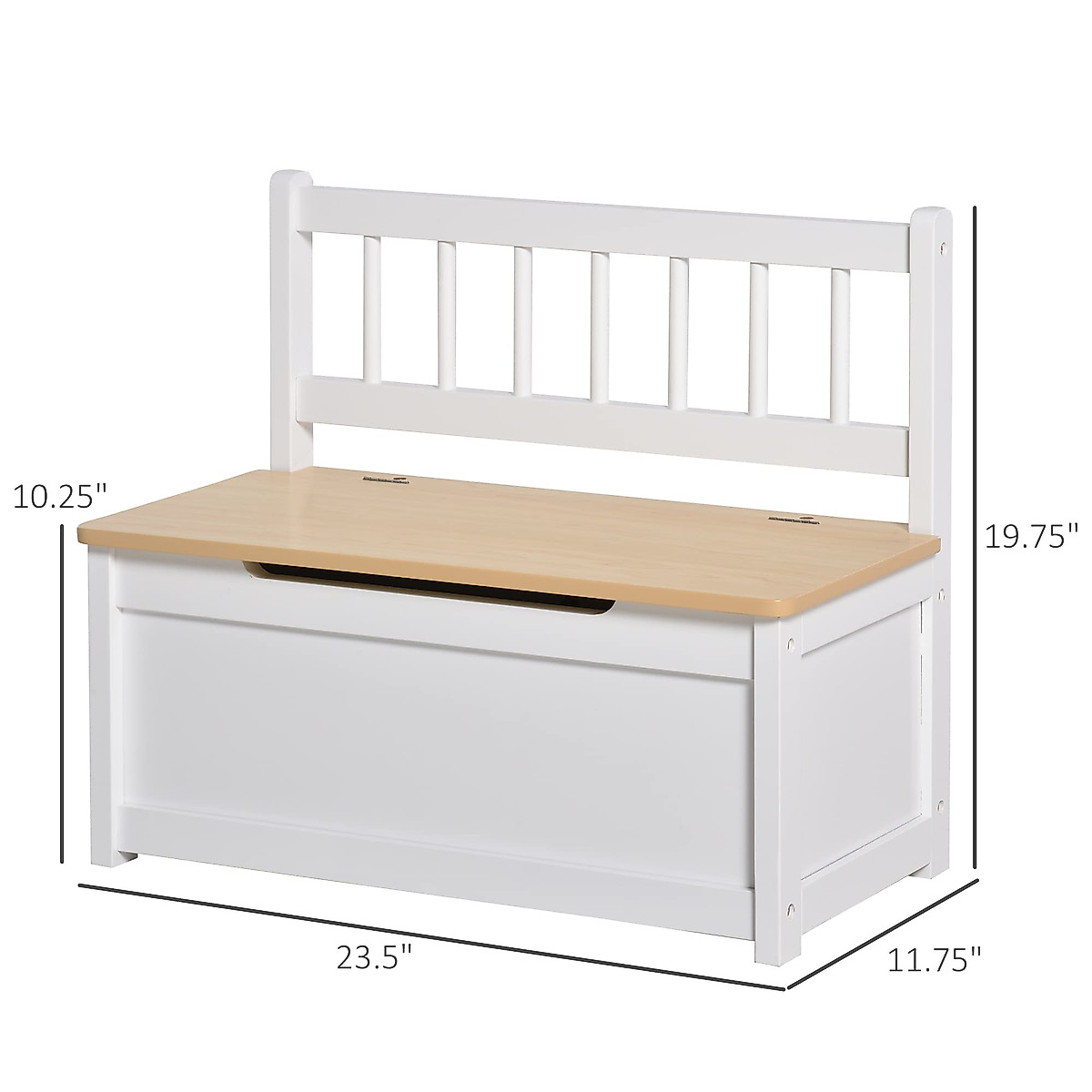 Qaba Toddler Toy Box Storage Bench with Large 27 L Interior, Kids Storage Bench Seat with Storage for Toddler Playroom Furniture, Kids Bedroom Furniture, Toy Organizer and Storage Bin White