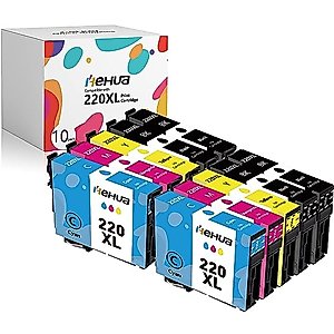 Hehua Remanufactured 220XL Ink Cartridges Replacement for Epson 220 Ink Cartridges T220XL 220 XL Combo Pack for WorkForce WF-2760 WF-2750 WF-2630 WF-2650 WF-2660 XP-420 XP-424 XP-320 Printer, 10 Packs
