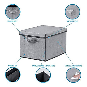 VENO Foldable Storage Bin with Lid, Sturdy Storage Box, Closet Organizer, Nursery Hamper, Collapsible Basket with Handle for Home, Bedroom, Playing Room, Office, Living Room (3-Pack, Jumbo, Gray)