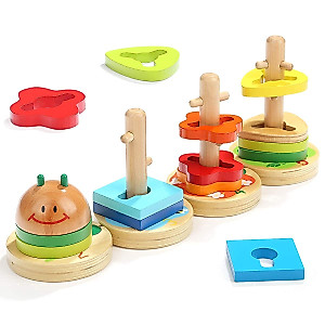 TOP BRIGHT Preschool Learning Toys, Montessori Toys for Toddlers 1 Year Old Baby Girl Boys Gifts - STEM Educational Geometric Color Shape Sorter Stacking Games for Kids