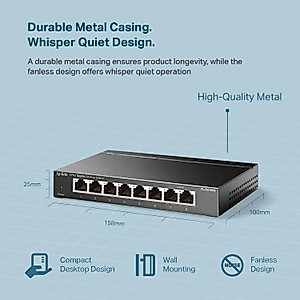 8 Port Gigabit Ethernet Switch | Desktop/Wall-Mount | Plug & Play | Fanless | Sturdy Metal | Limited Lifetime Protection | 802.1p/DSCP QoS & IGMP (Renewed)