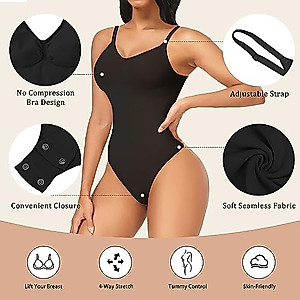 Yefecy Black Shapewear Bodysuit for Women, Low Back Thong Body Suit Seamless Bodysuit Tummy Control