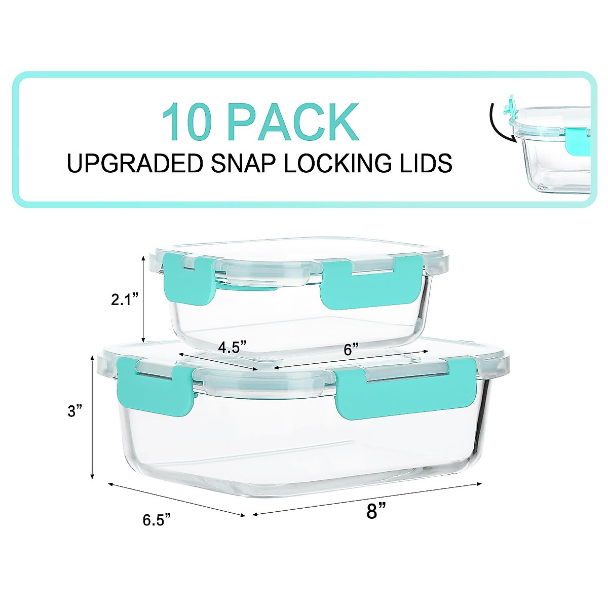 [10-Pack]Glass Meal Prep Containers with Lids, MCIRCO Glass Food Storage Containers with Snap Locking Lids, Airtight Lunch Containers, Microwave, Oven, Freezer and Dishwasher, Green