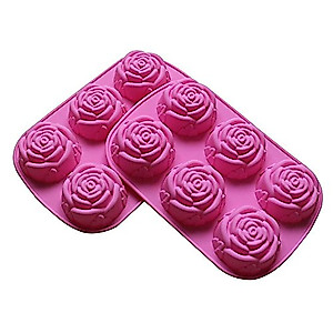 PopBlossom Set of 2 Large Rose Flower Ice Cube Chocolate Soap Tray Mold Silicone Party maker