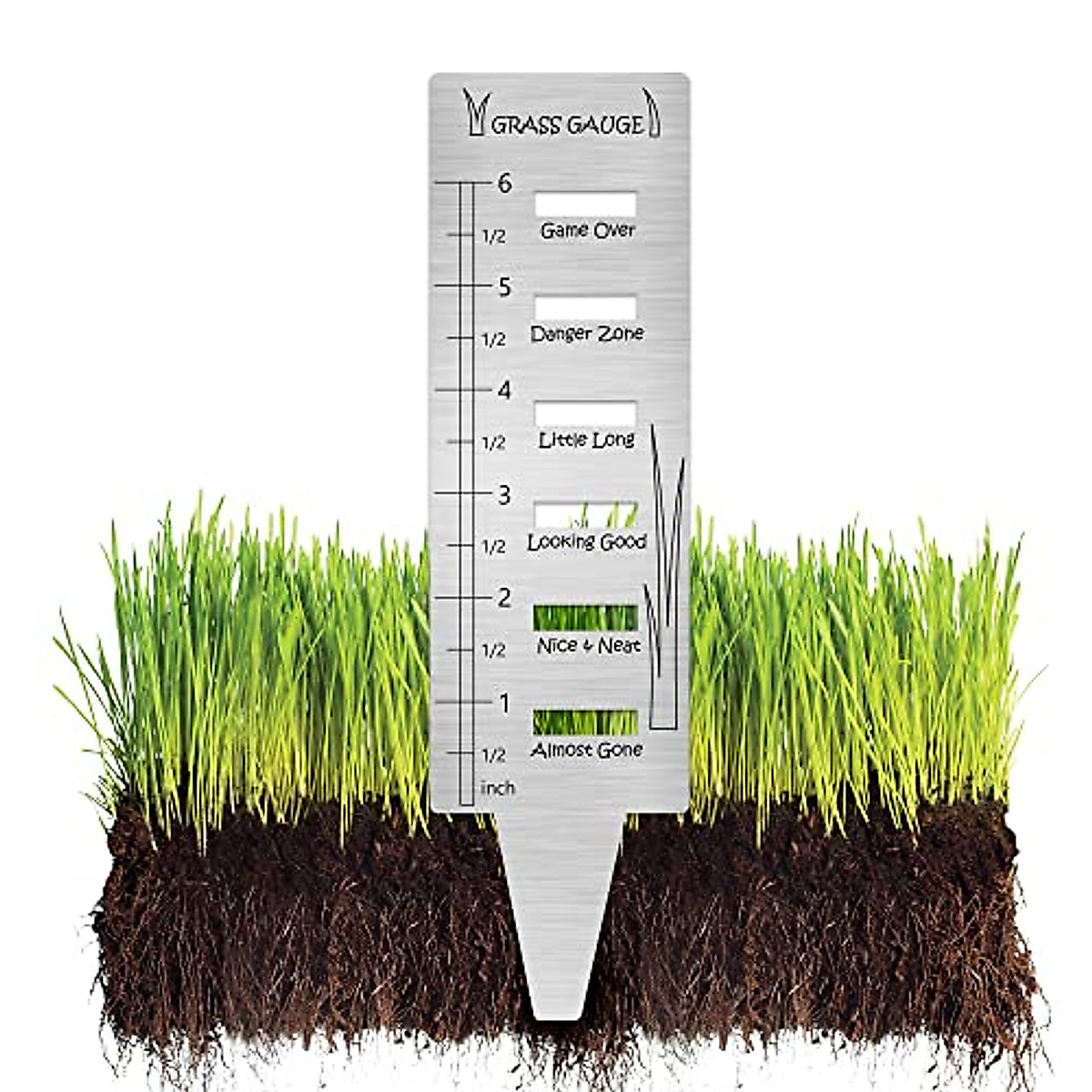 The Original Grass Gauge - Lawn Measuring Ruler Tool - Made in USA - Stainless Steel or Gag for Dads!