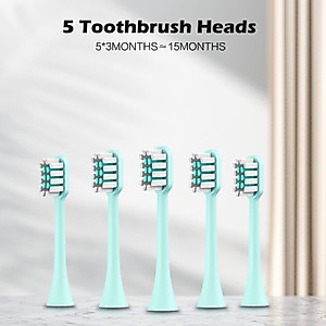 BeastRose Ultrasonic Electric Toothbrushes 5 Modes 5 Brush Heads USB Fast Charge Powered Toothbrush for Adults & Kids (Green)