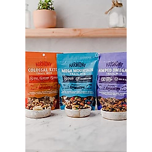 Harmony Trail Mix Variety Pack with 13-Oz. Mega Mountain, 10-Oz. Colossal Keto, and 10-Oz. Amped Omega-3 Trail Mix