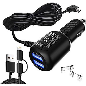 Car Charger for Garmin Nuvi, Garmin GPS Charger Cable,Mini USB Power Cord Cable Dual Port USB Vehicle Power Charging Cable Cord for Garmin Nuvi C255 Dashcam