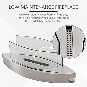HOMCOM Ethanol Fireplace, 23.5" Tabletop 0.15 Gallon Stainless Steel 215 Sq. Ft., Burns up to 2 Hours, Silver
