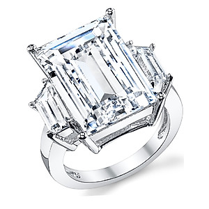 9 Carats Sterling Silver 925 Kim Kardashian Engagement Wedding Ring Emerald-Cut Cubic Zirconia