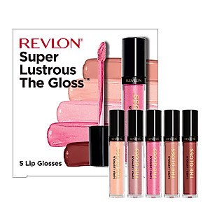 Revlon Super Lustrous The Gloss, 5 Piece Lipgloss Gift Set, Non-sticky High Shine Color in Cream & Pearl Finishes, Pack of 5, 0.75 Fl Oz