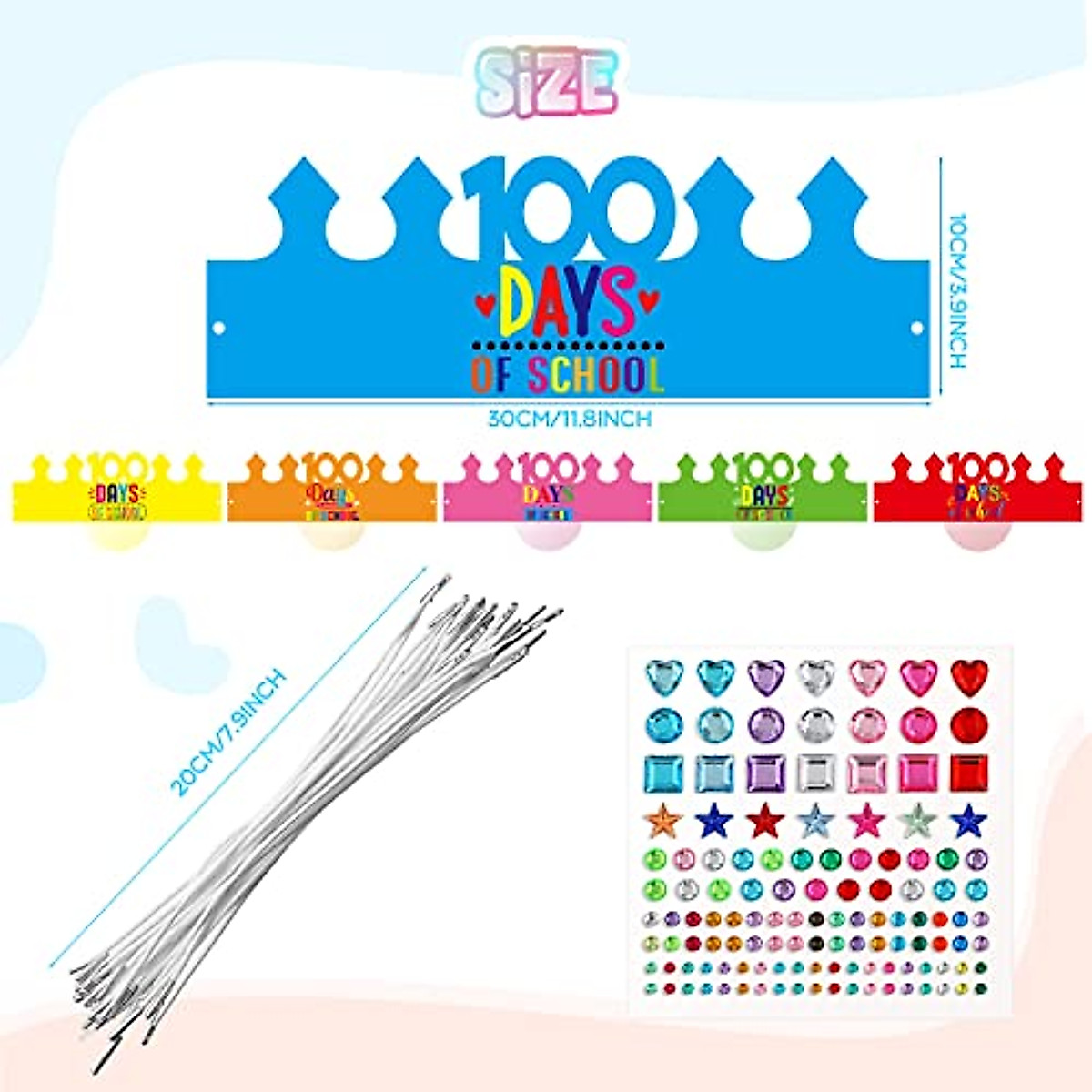 30 Pcs 100 Days Paper Crowns, 100 Day of School Rhinestones Paper Crowns for Kids 100 Days of School Decorations Party Hats for 100th Day Celebration Party Favors Supplies Classroom Decorations
