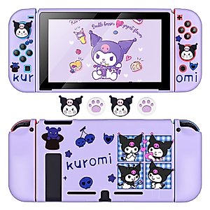 DLseego Little Devil Rabbit Switch Protective Case Soft TPU Shell Shockproof Scratch Resistant Cover Joy Con Skin with 4PCS Lovely Bunny & Cat Paw Thumb Grips Caps for Switch 2017-4 Photos Purple