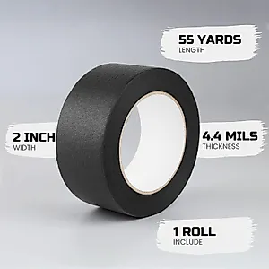 Lichamp Wide Black Painters Tape 2 inch, 1pc Medium Adhesive Black Masking Tape, 1.95 inches x 55 Yards