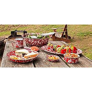 Golden Rabbit Enamelware - Red Swirl Pattern - Set of 2 - Square Trays