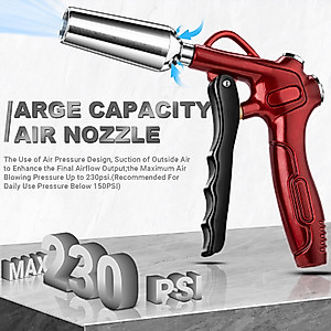 Heavy-Duty Air Blow Gun with Powerful Flow Nozzle, High Volume Air Nozzle Blower Gun with Stainless Steel Extension & 1/4'' Standard Quick Plug, Pneumatic Dust Clean Tool for Air Compressor Accessory