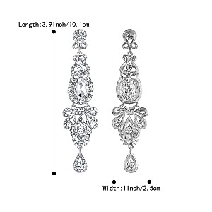 BriLove Women's Wedding Bridal Crystal Art Deco Long Chandelier Dangle Earrings Clear Silver-Tone