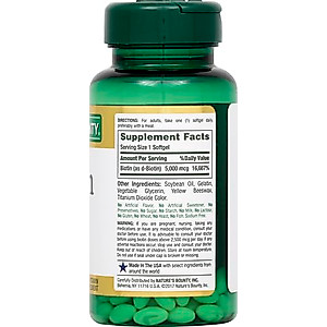 Nature's Bounty Biotin, Vitamin Supplement, Supports Metabolism for Energy and Healthy Hair, Skin, and Nails, 5000 mcg, 72 Softgels