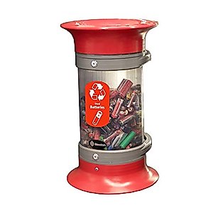 Glasdon C-Thru 5Q Battery Recycling Bin (Red) – Transparent Battery Disposal Container – Small 5Q Red Battery Recycling Tube