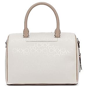 Calvin Klein Ashley Top Zip Dome Satchel, Cherub White Multi Printed Textured Emboss Logo