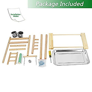 Ozzptuu Bird Playground Natural Wood Small/Medium Parrot Playstand Pet Bird Feeder Perch Stand with Seed Cups Ladder Hanging Swing