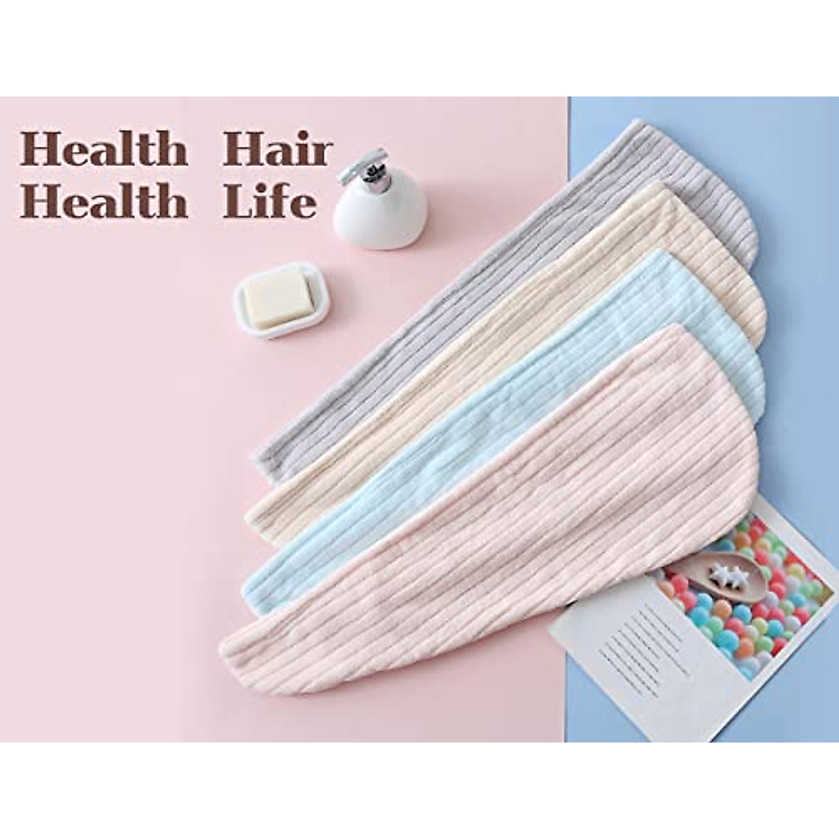 SYMGILA Microfiber Hair Towel Wrap, Hair Turbans for Wet Hair, Drying Hair Wrap Towels for Curly Hair Women Anti Frizz 2 Pack (Grey/Beige)