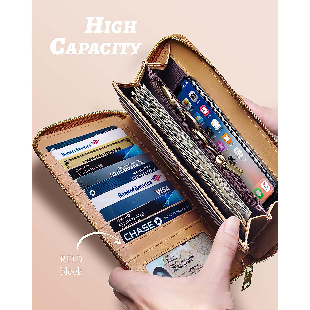 Yarnic Leopard Wallet-Wallet for Women with Credit Card Holder Money Pockets Wristlet Band Wallet Case Coin Money Clip Woman Purse with RFID Blocking Large Capacity with Zipper Cheetah Wallet