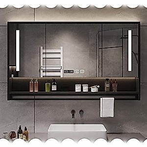 MKEING Illuminated Mirror Cabinet for Bathroom Medicine Cabinet with Led Vanity Mirror Wall Bathroom Mirror Cabinet with Light 28 * 30inch White/Black (Color : Black, Size : 36 * 30in(90 * 75CM))