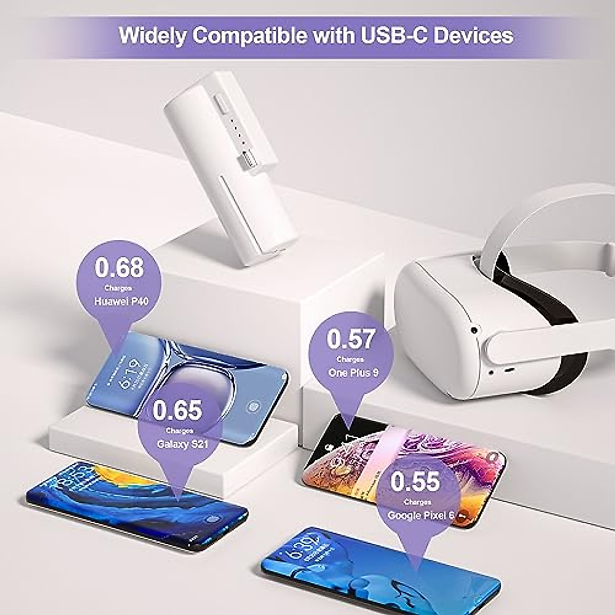 Kuject Battery Pack for Quest 2 and Quest, 5000mAh Lightweight Power Bank for Extra 2-4 Hours Playing time, Rechargeable Accessories with Power Indicator 2 Pack