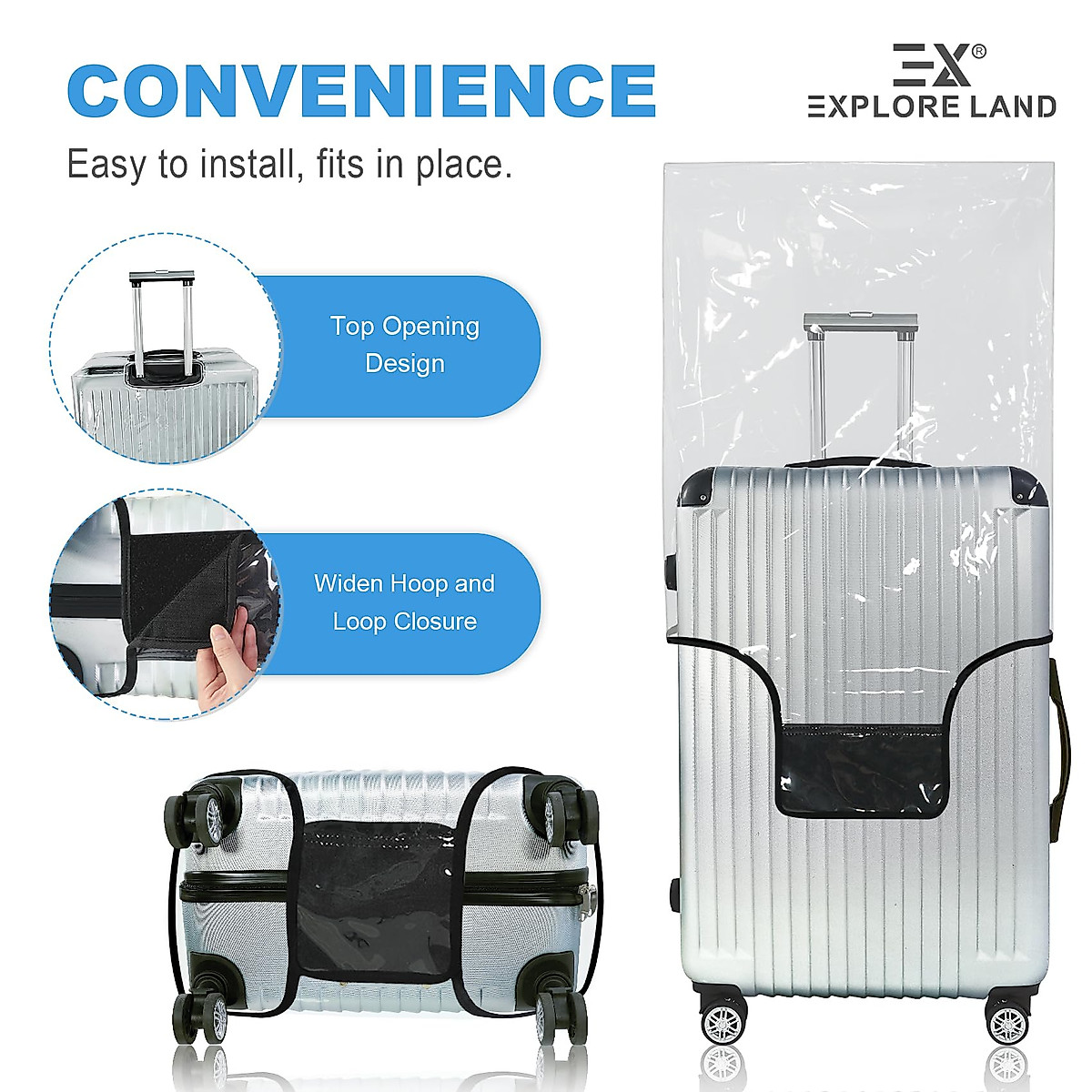 Explore Land Clear Luggage Cover Tough Protector Fits for 18-20 Inches Suitcase for Travel Airplane (PVC, S)