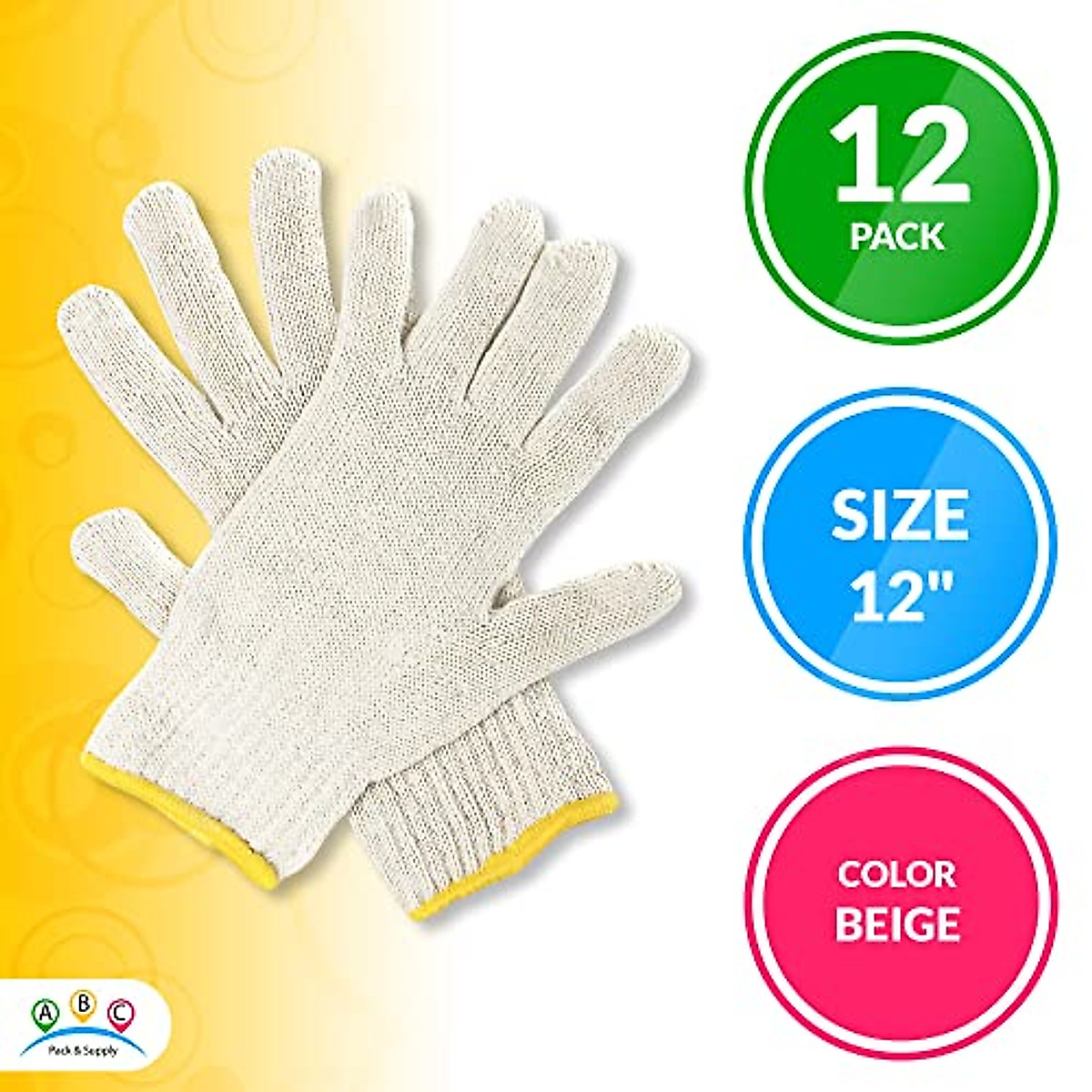 ABC String Knit Gloves Work Cotton Gloves for Men, Women Reusable Cotton Work Gloves, Breathable Working Grip Gloves