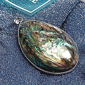 Acxico 1Pcs Gorgeous Huge Oval Cut Natural Abalone Shell Gemstone Silver Necklace Pendants