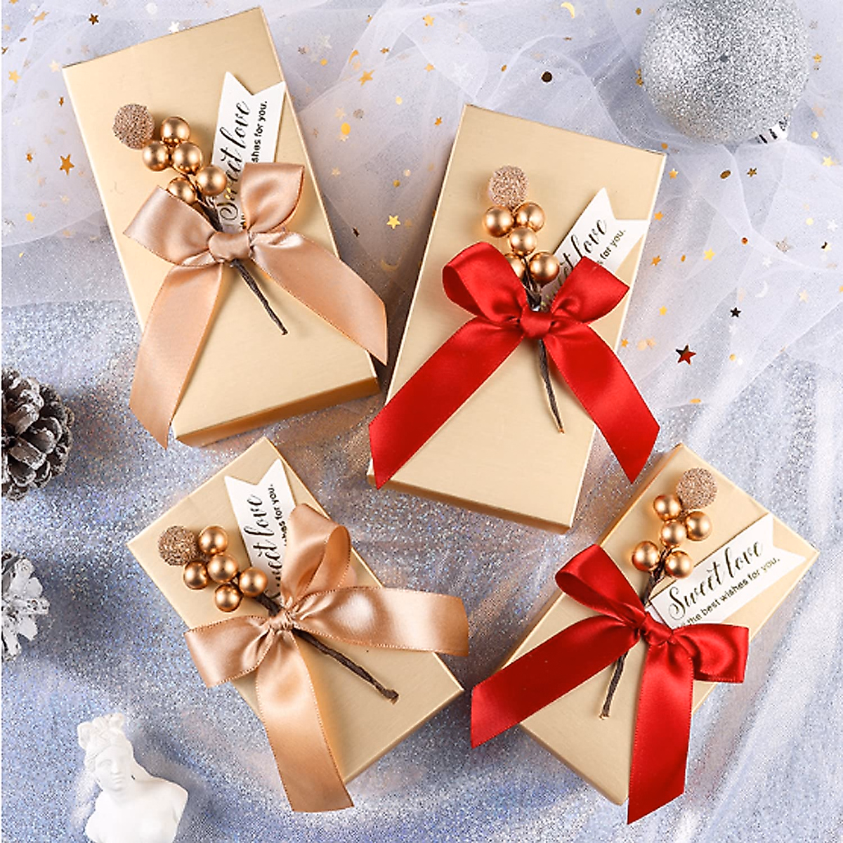 3/8 Inch Solid Satin Ribbon Red Double Face Satin Ribbon for Crafts, Gift Wrapping，Party Favor， Baby Shower，Invitation Embellishments，DIY Hair Accessories (50 Yards)