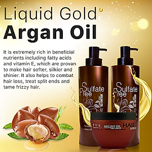 BINGO HAIR CARE Moroccan Argan Oil Shampoo Conditioner and Mask Set, Sulfate Free for Damaged, Dry, Curly or Frizzy Hair - Thickening for Fine/Thin Hair Safe for Color and Keratin Treated Hair