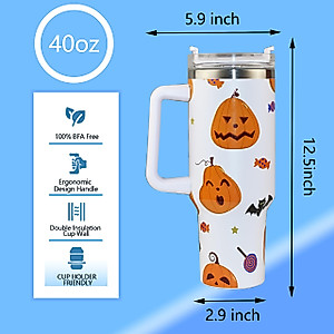 TINVSKQQKJ 40oz Pumpkin Tumbler Double Stainless Steel Insulated Halloween Cup,Stainless Steel Coffee Tumbler with Handle Double Vacuum Leak Proof Travel Coffee Mug Halloween Gifts for Women