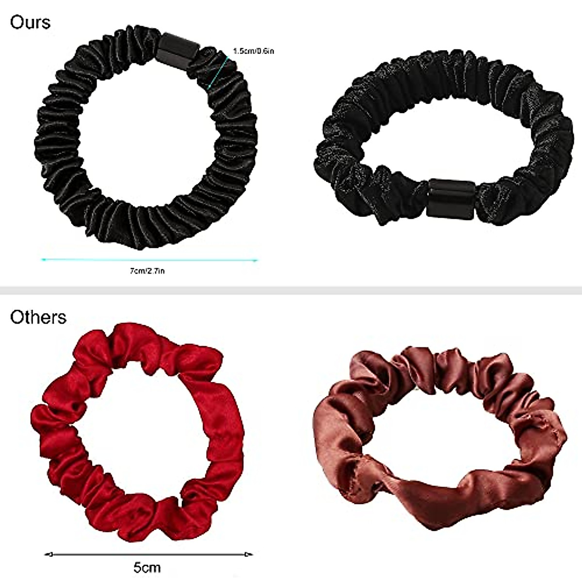 Silk Hair Ties Satin Scrunchies - Black Small Mini Scrunchy for Women Thick Hair Accessories Cute Soft No Slip Hair Elastics Ponytail Holder for Curly Hair No Damage Hairties Gift for Girls