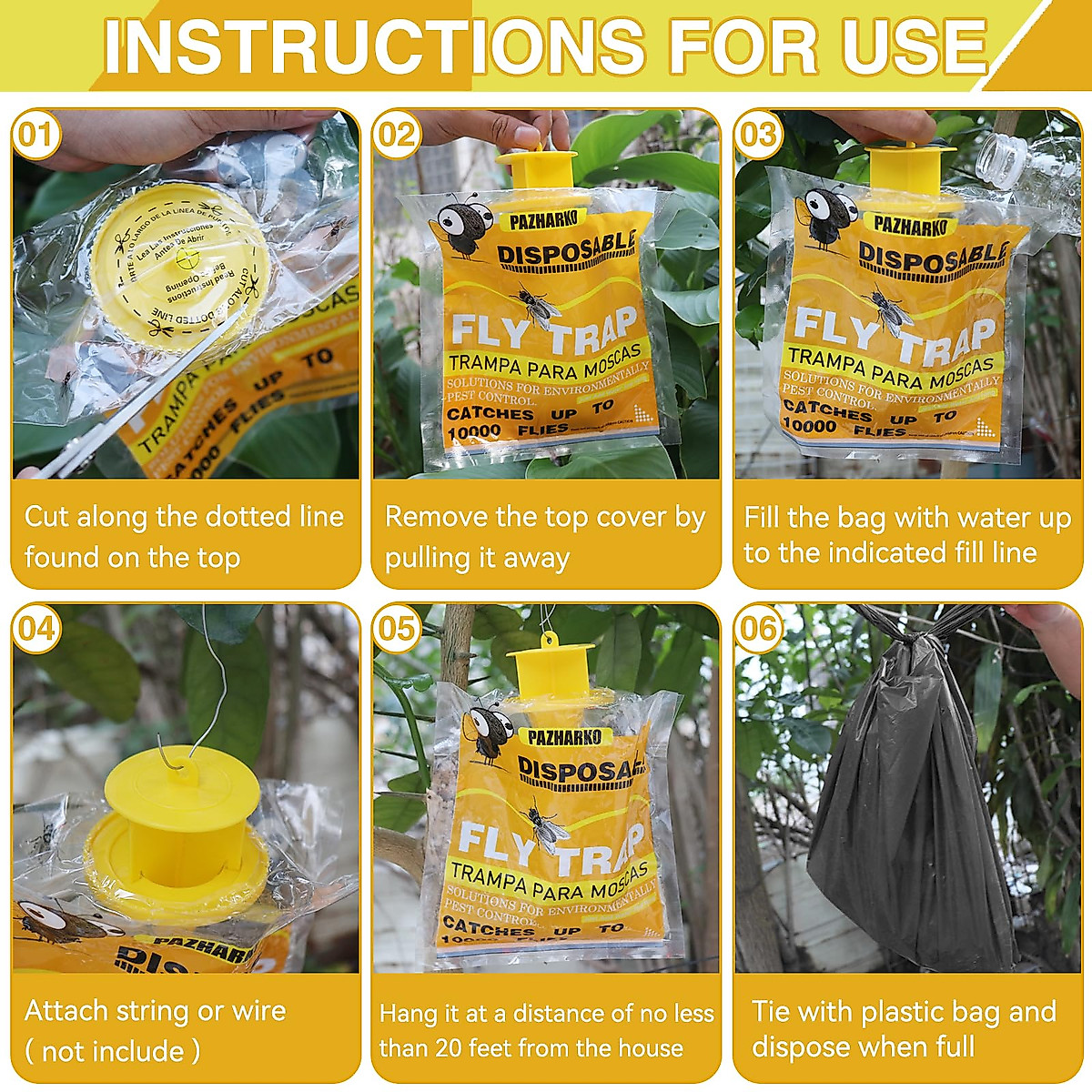Fly Traps Outdoor, Disposable Hanging Fly Traps Bag, Upgraded 40g Bait