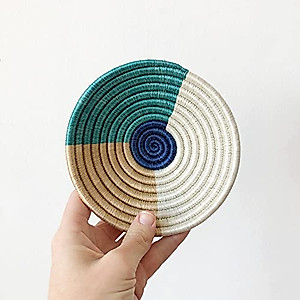 Mini African Basket- Muyumbu/Rwanda Basket/Sisal & Sweetgrass Woven Basket/Blue, Teal, Tan, White