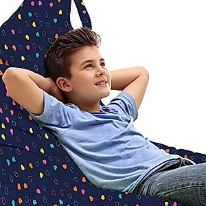 Ambesonne Romantic Lounger Chair Bag, Little Heart Shapes in Colorful Celebration Valentines Day Themed Pattern, High Capacity Storage with Handle Container, Lounger Size, Indigo Multicolor