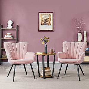 Yaheetech Accent Chair, Modern and Elegant Armchair, Linen Fabric Vanity Chair, Comfy Living Room Chair with Metal Legs and High Back for Living Room Bedroom Office Waiting Room, Set of 2, Pink