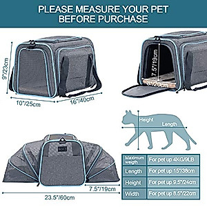 Petsfit Expandable Cat Carriers Small Dog Carrier, Airline Approved Soft-Sided Portable Washable Pet Travel Carrier with Two Extension for Kittens,Puppies,Rabbits