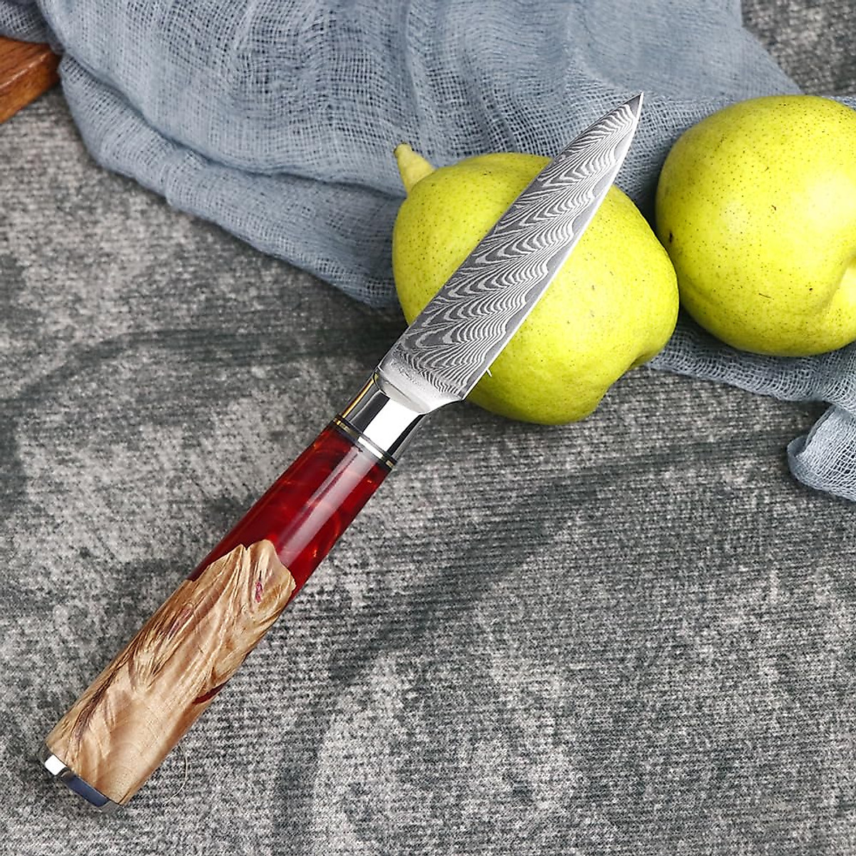 JUMCSONG 3.5 Inch Fruit Knife, 67 Layer Damascus Steel Blade Peeling Knife, Super Sharp Kitchen Knife