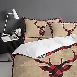 TocaHome Duvet Cover Twin Size, 4 Pieces Comforter Cover Set, Christmas Red Lattice Elk Snowflake Border Soft Bedding Sets - 1 Twin Duvet Cover, 1 Bed Sheet and 2 Pillowcases