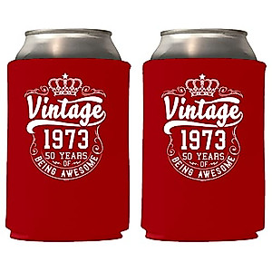 Veracco Crown Vintage 1973 50 Years Of Being Awesome Can Coolie Holder 50th Birthday Gift Fifty and Fabulous Party Favors Decorations