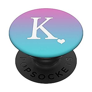 Initial Letter K Heart Gradient Purple Teal Blue Monogram PopSockets PopGrip: Swappable Grip for Phones & Tablets