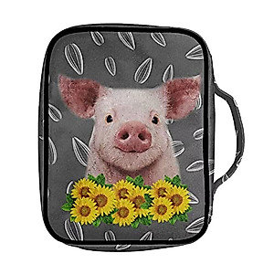 Drydeepin Yellow Sunflower Cute Pig Print Women Bible Covers Large Bible Tote Handbags with Zippered Bible Study Supplies Lightweight Church Carrying Bag,Grey