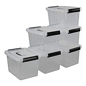 Idomy 6 Quart Plastic Storage Box, Clear Storage Bins with Lid, Pack of 6