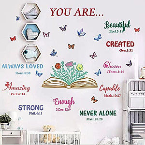 Girl You Are Beautiful Inspirational Quote Wall Decal Wall Stickers Floral Elf Wall Decals Flowers Wall Decals Flowers Butterfly Fairy Wall Decal Removable Vinyl Wall Art Stickers for Girls Baby Nursery Kids Bedroom Living Room Bathroom Wall Decor
