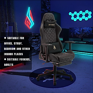 symino Gaming Chair Ergonomic Office Chair Racing Style Computer Chair with 3D Armrest, Vintage Style PU Leather PC Chair with Footrest (Brown)
