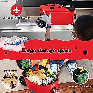 HONEY JOY Kids Scooter Suitcase, 18” Children Carry on Scooter Luggage w/Light-up LED Wheels, Waterproof Shell & Retractable Handle, Lightweight Foldable Ride on Suitcase for Kids Boys Girls(Red)